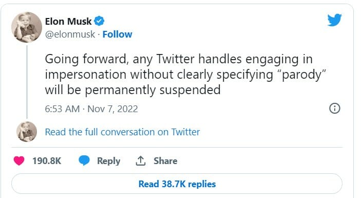 Musk Says Twitter Handles Engaging In Impersonation Without Clearly ...