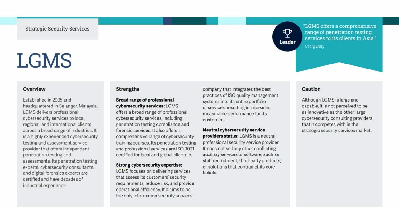 LGMS Berhad cited as ‘Leader’ in Strategic, Technical Security Services ...